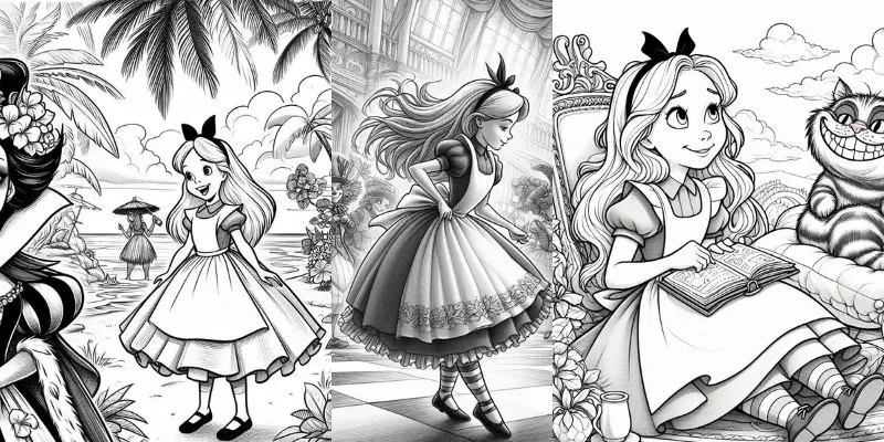 Alice In Wonderland Cartoon Black And White