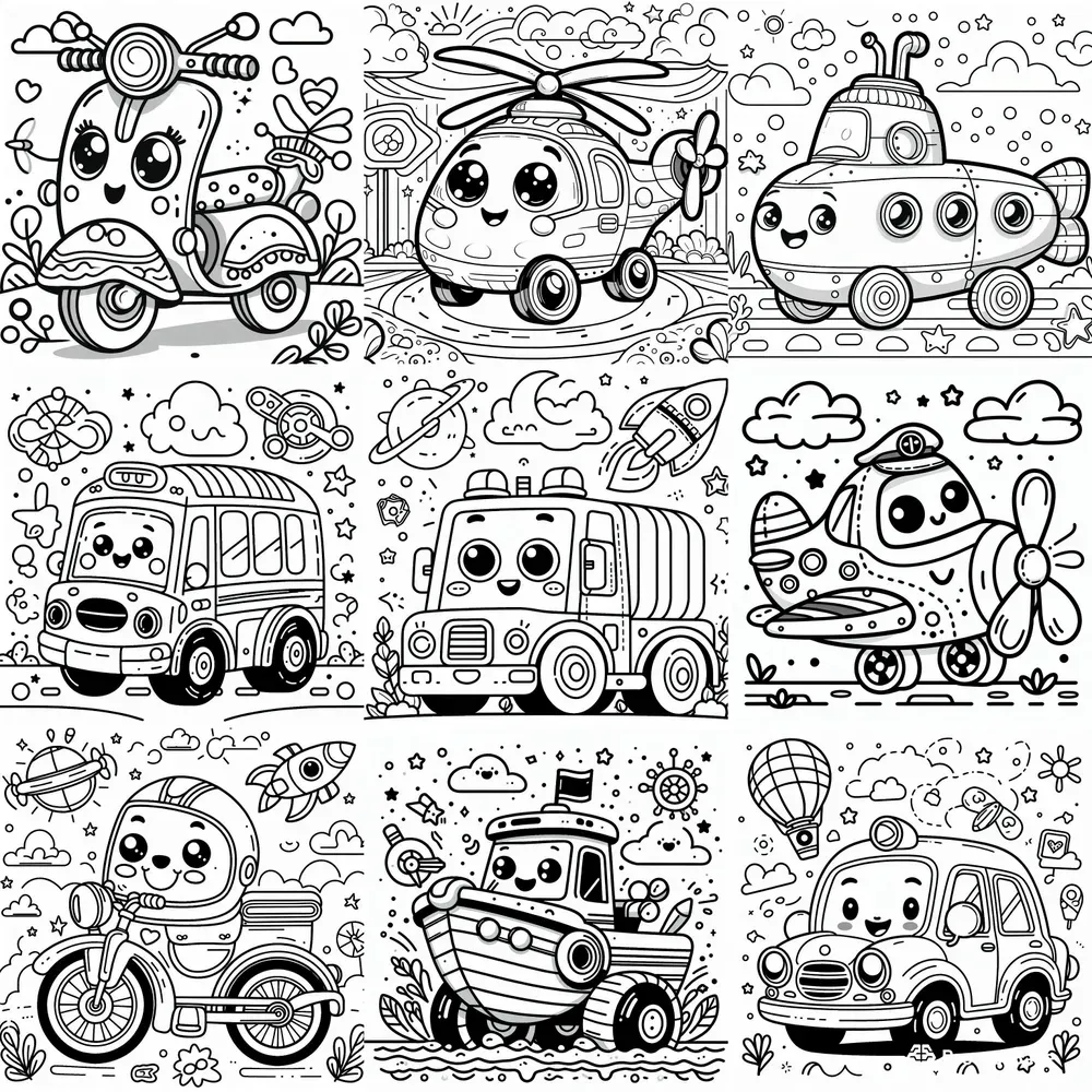 Fun Coloring Pages Vehicles DALL·E Prompt | PromptBase