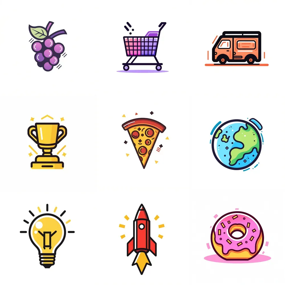 Colored Outline Icons Midjourney Prompt | PromptBase