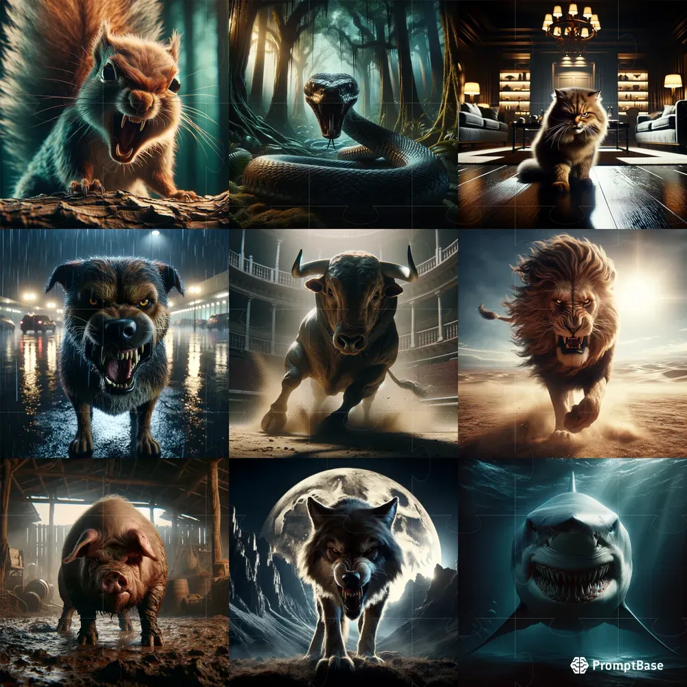 Cinematic Angry Animals DALL·E Prompt | PromptBase