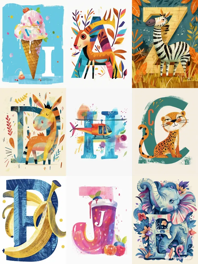 Vibrant Whimsical Alphabet Letters Midjourney Prompt | PromptBase