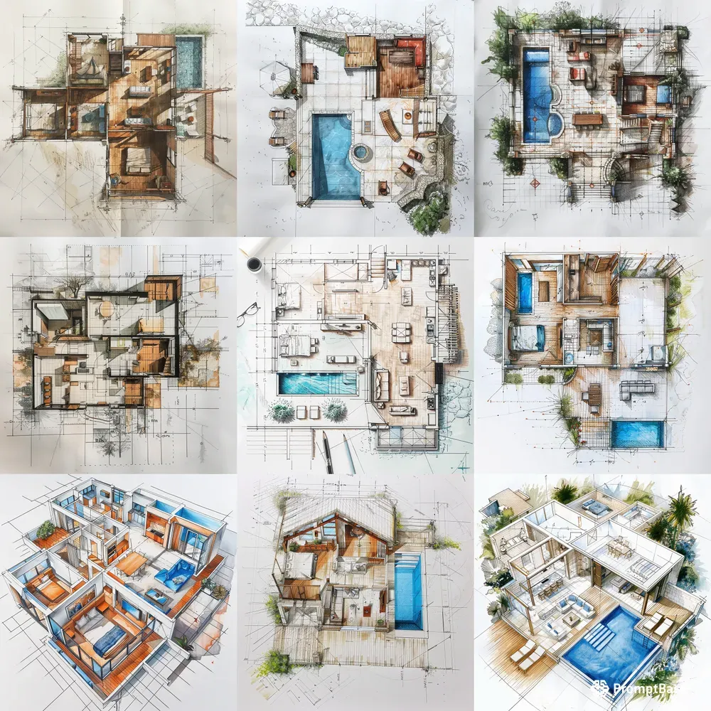2D Twodimensional Architectural Blueprints Midjourney Prompt | PromptBase