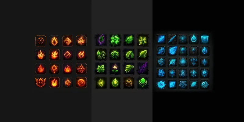 Video Game Spell Button Icons Midjourney Prompt | PromptBase