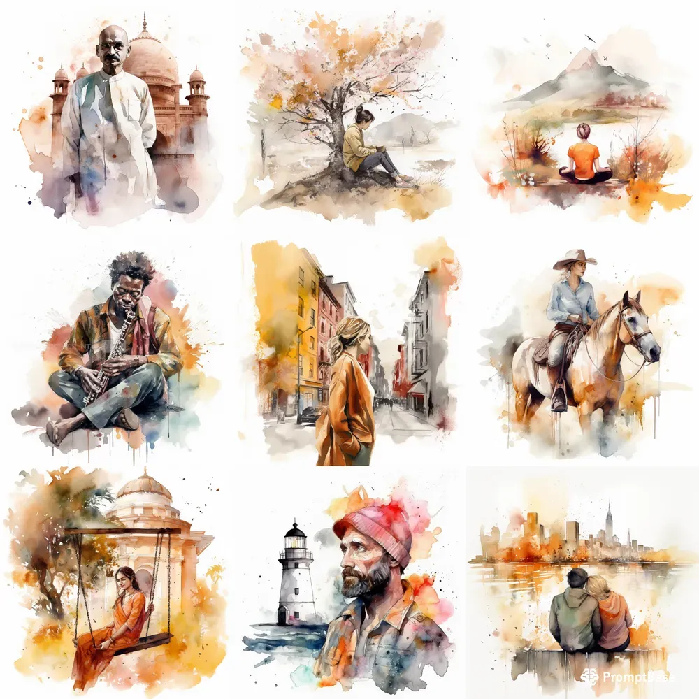 Any Subject Watercolor Ink Scenes Midjourney Prompt | PromptBase