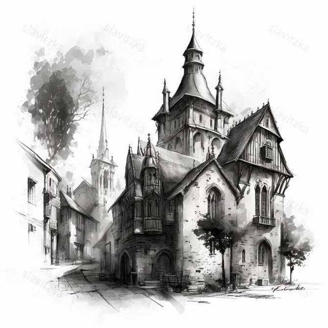 Architecture Ink Art Sketches Midjourney Prompt | PromptBase