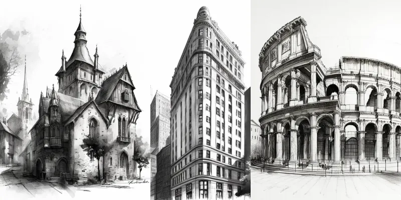 Architecture Ink Art Sketches Midjourney Prompt | PromptBase