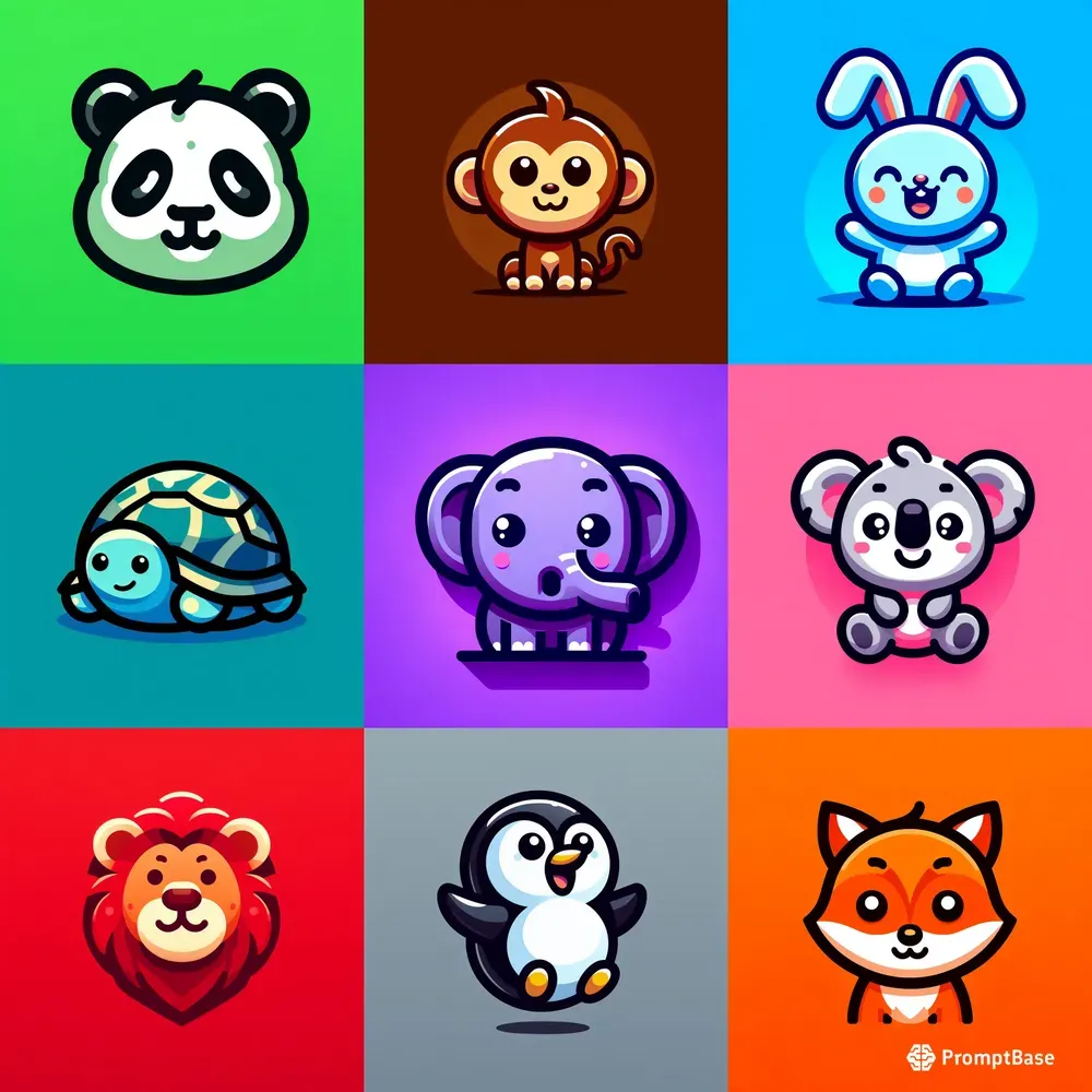 Vibrant 2D Animal Icons DALL·E Prompt | PromptBase