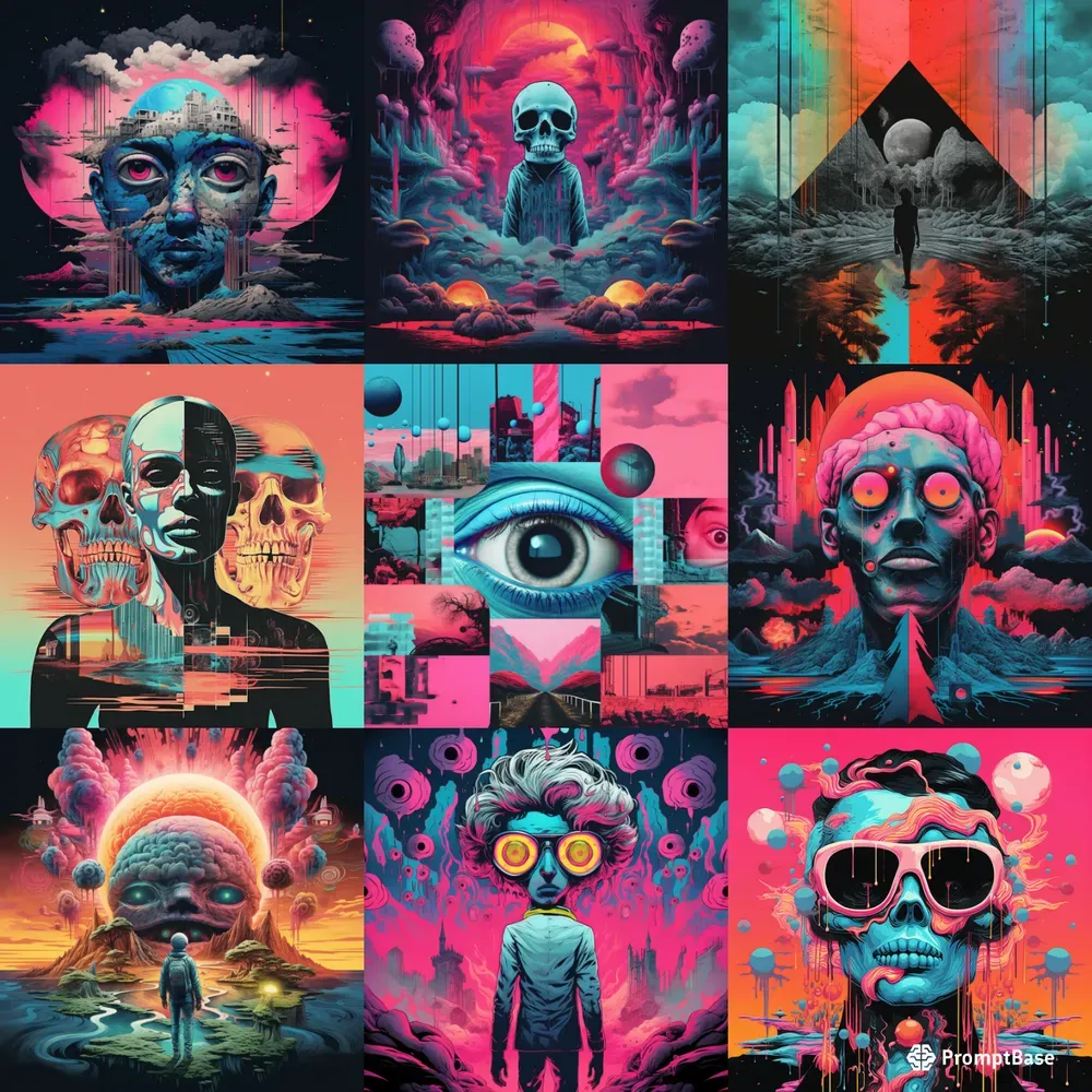 Psychedelic Horror Collages Midjourney Prompt | PromptBase