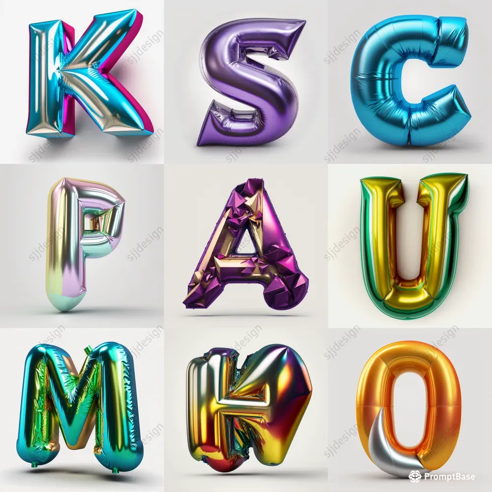 Foil Balloon Initial Letters Midjourney Prompt | PromptBase