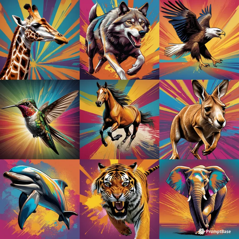 Dynamic Pop Art Animals In Motion Leonardo Ai Prompt | PromptBase