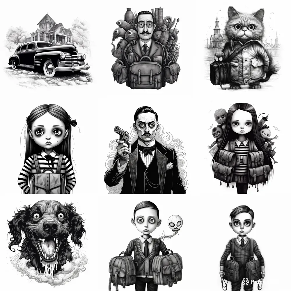 Addams Style Hyper Realistic Cartoons Midjourney Prompt | PromptBase