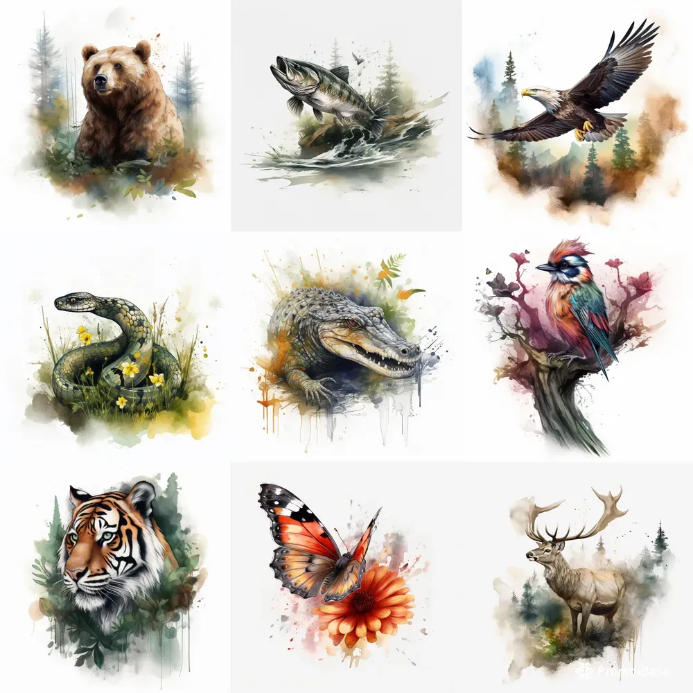 Wildlife Activity Logos In Artistic Brushes Midjourney Prompt | PromptBase