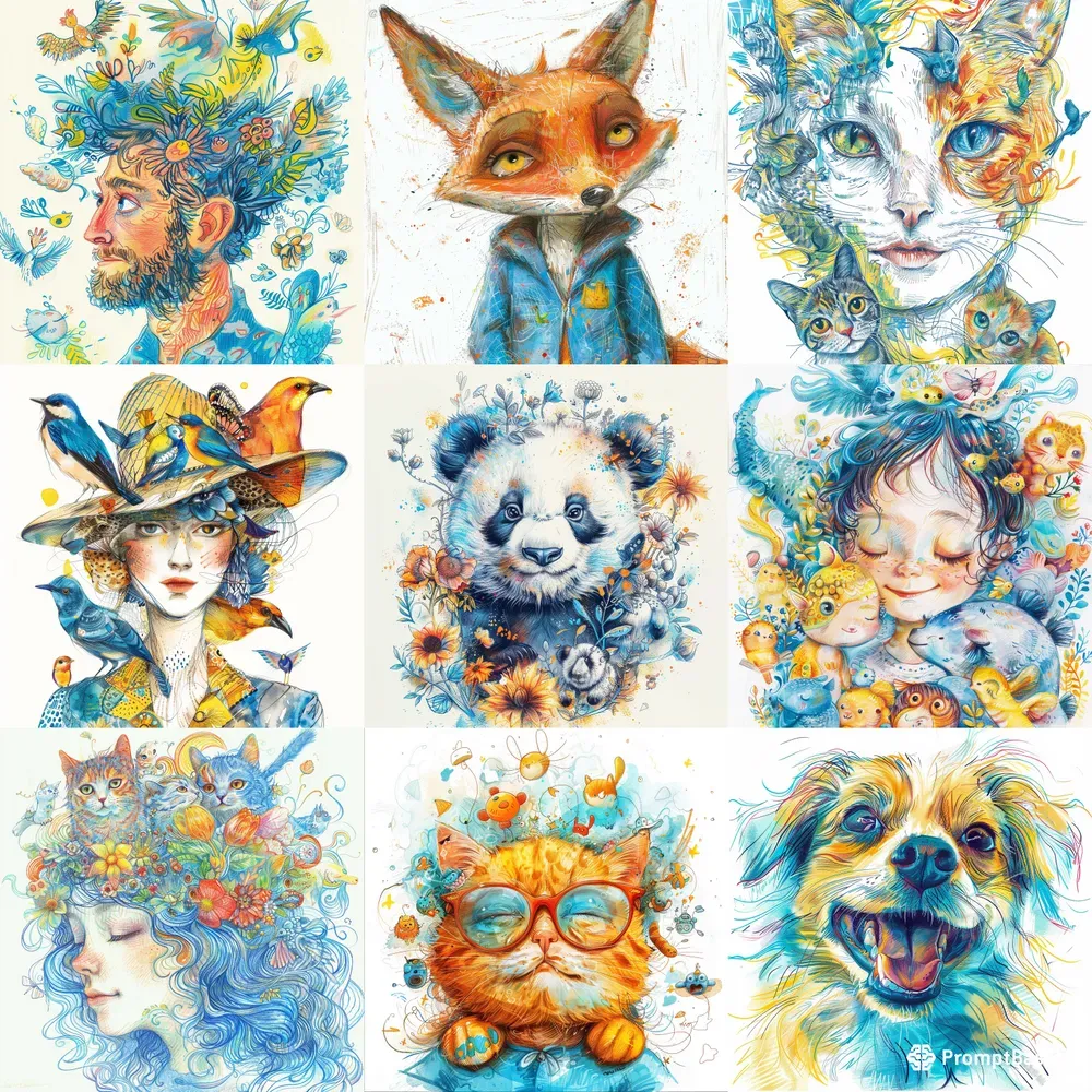 Whimsical Crayon Portraits For NFT Pfps Midjourney Prompt | PromptBase