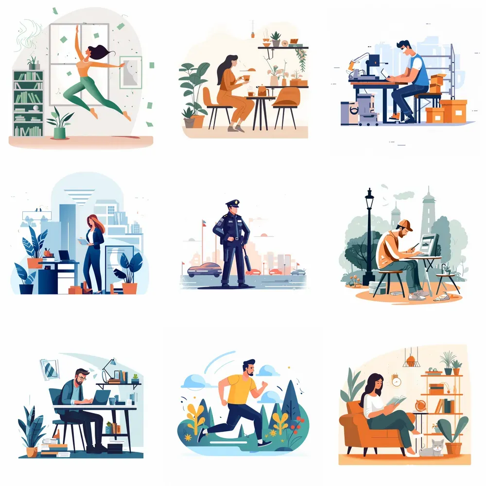 Vector Illustrations Of Human Scenes Midjourney Prompt | PromptBase