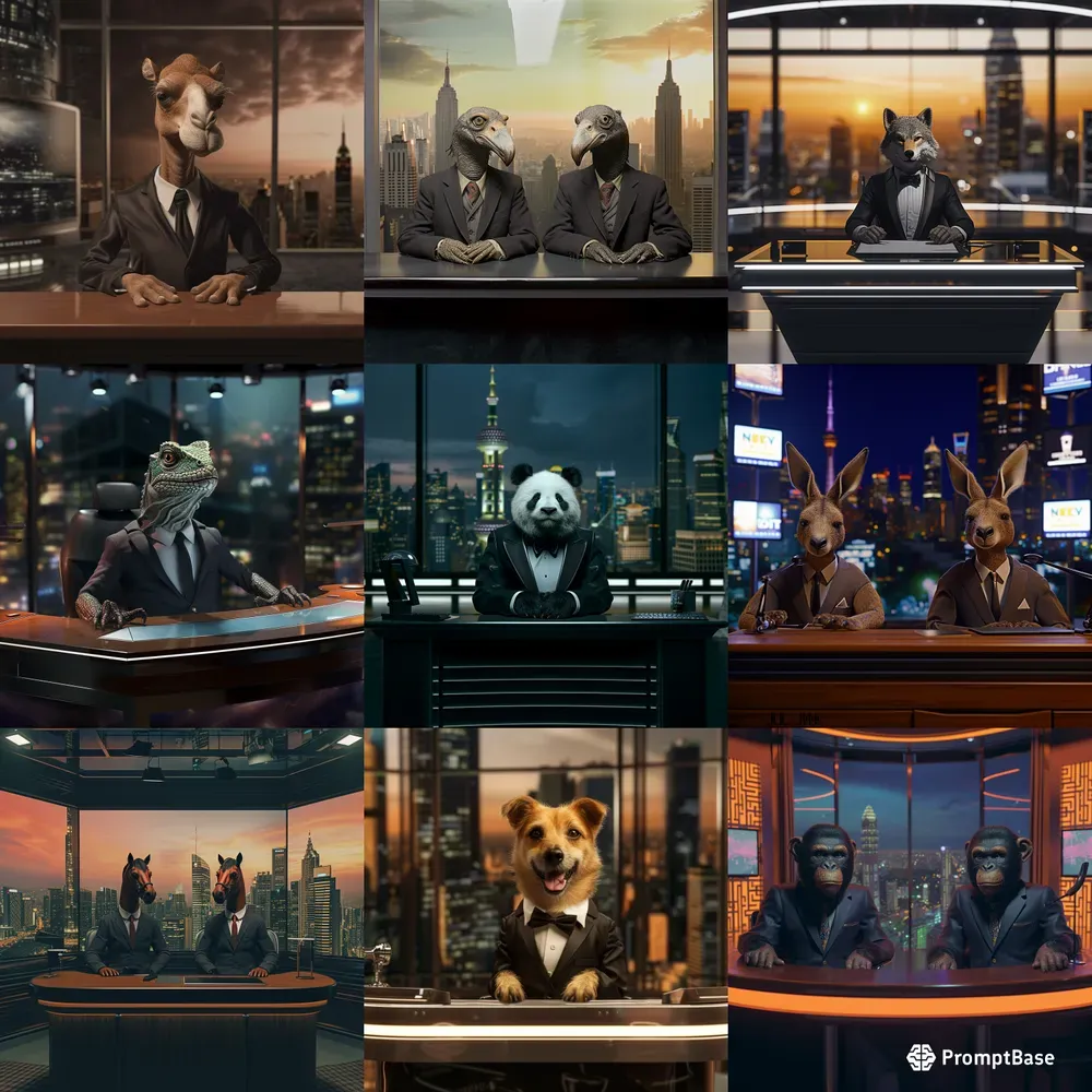 Animals As News Anchors Midjourney Prompt | PromptBase