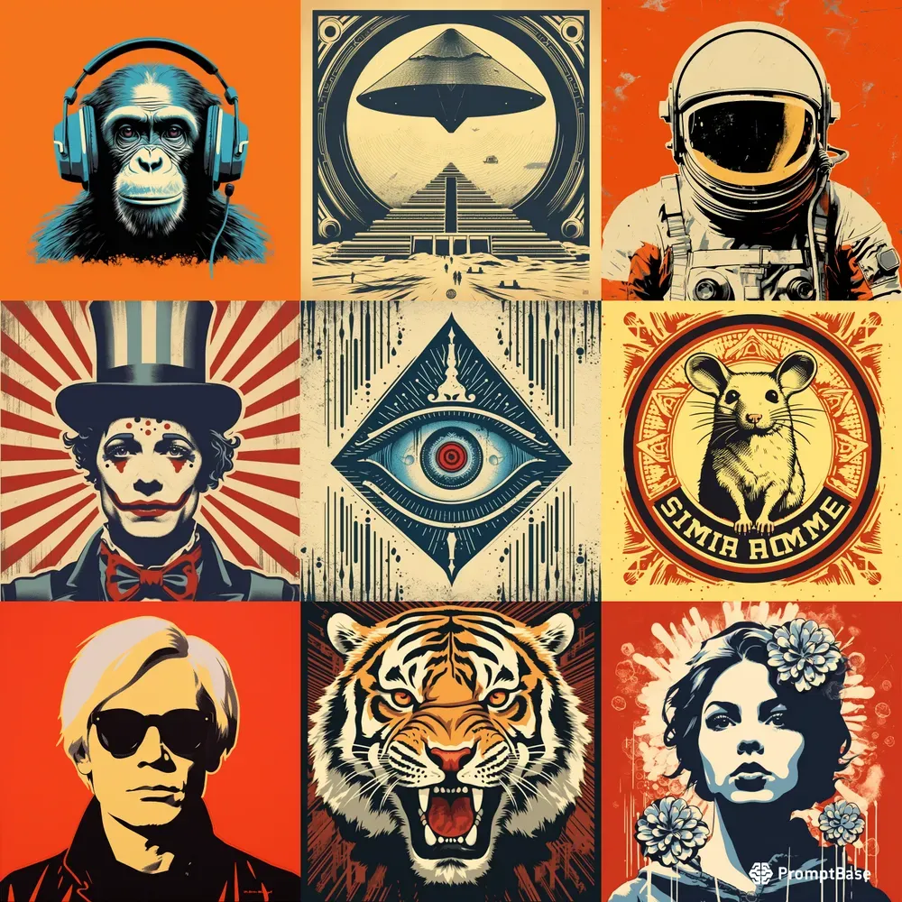 Obey Style Screen Prints Midjourney Prompt | PromptBase