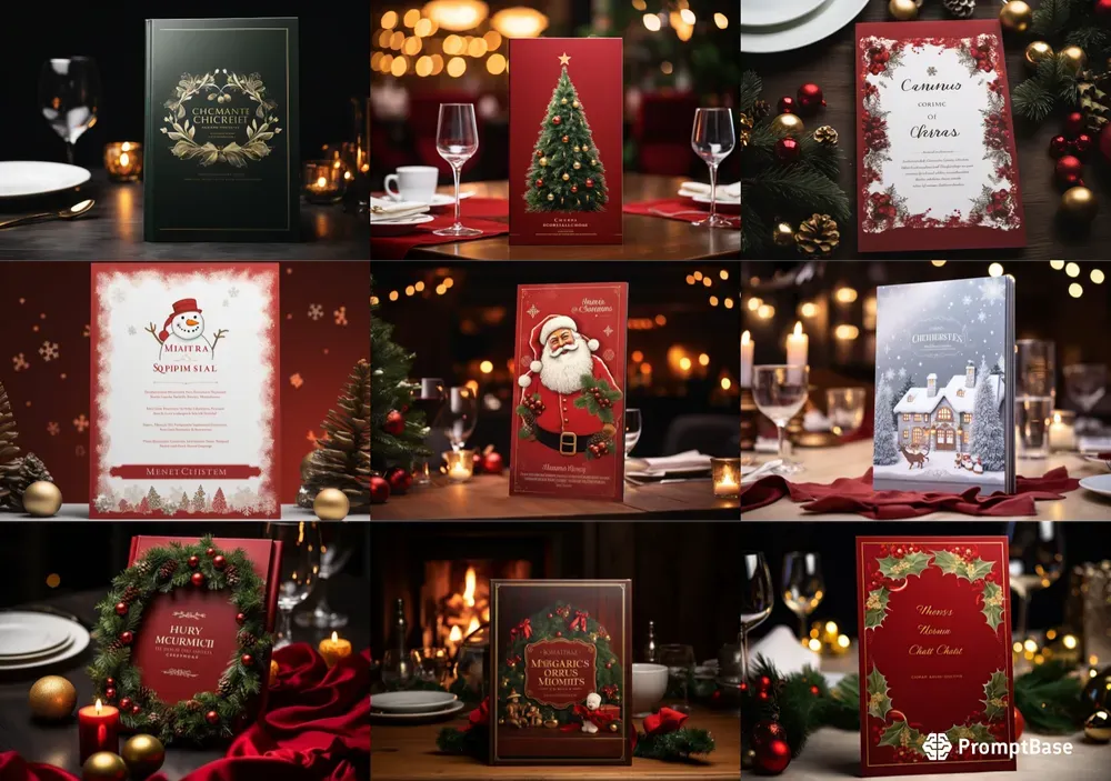 Christmas Launch Menu Cover Mockups Midjourney Prompt | PromptBase