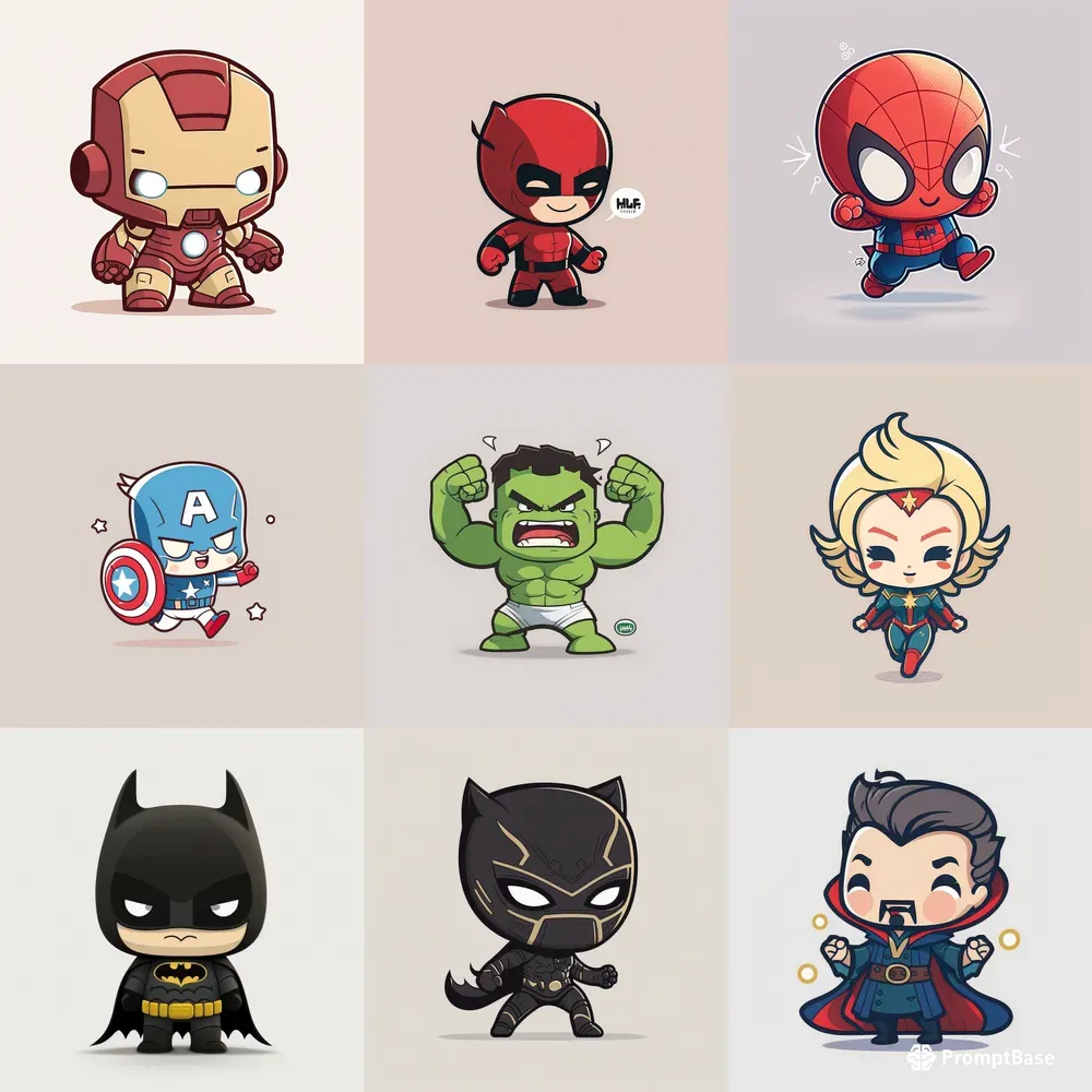 Chibi Super Heroes Illustration Midjourney Prompt | PromptBase