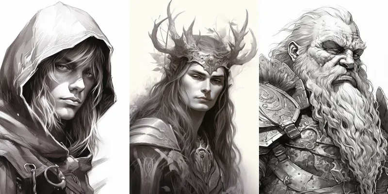 Fantasy RPG Male Portrait Sketches Midjourney Prompt | PromptBase