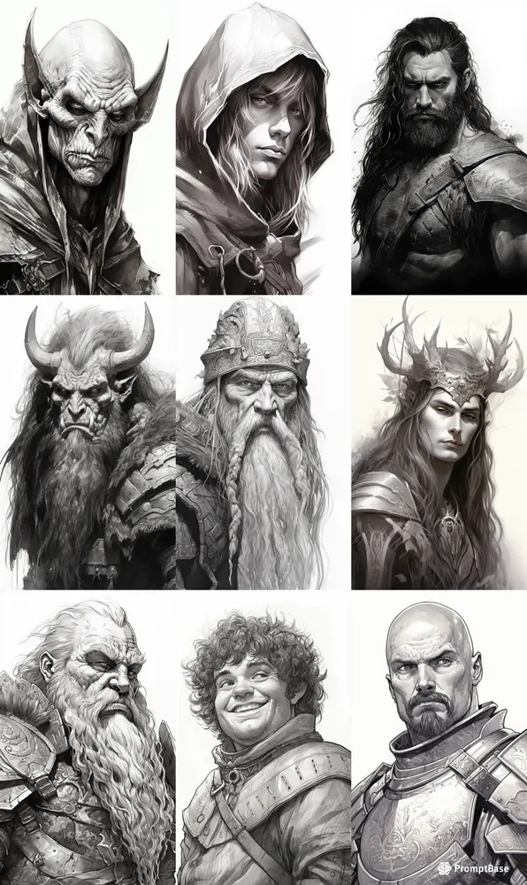 Fantasy RPG Male Portrait Sketches Midjourney Prompt | PromptBase