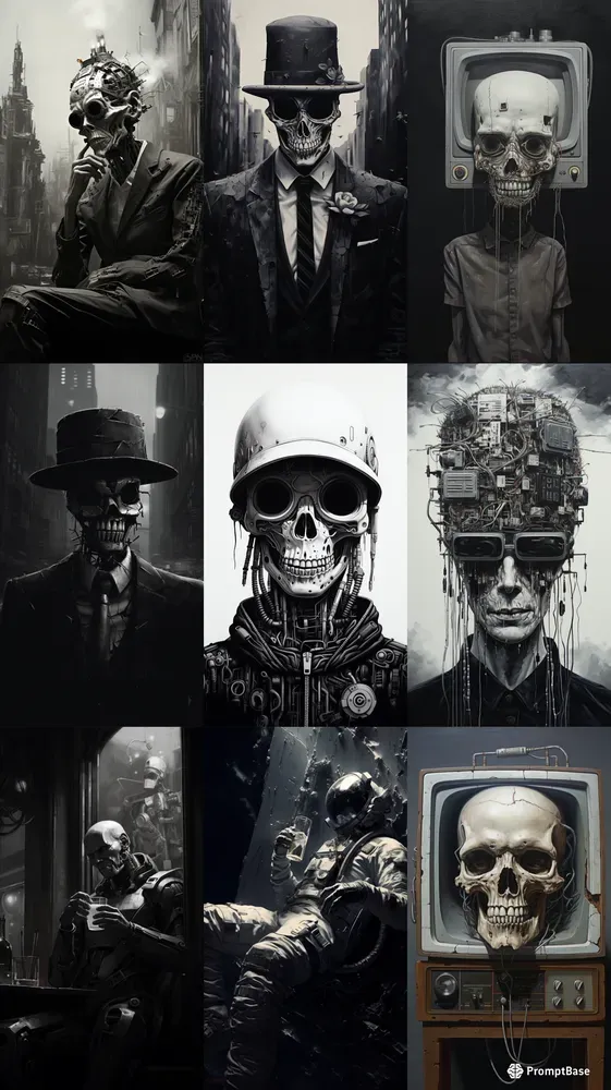 Cyberpunk Illustrations In Bw Midjourney Prompt | PromptBase