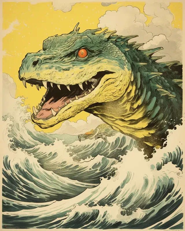 Vintage Kaiju Posters Midjourney Prompt | PromptBase