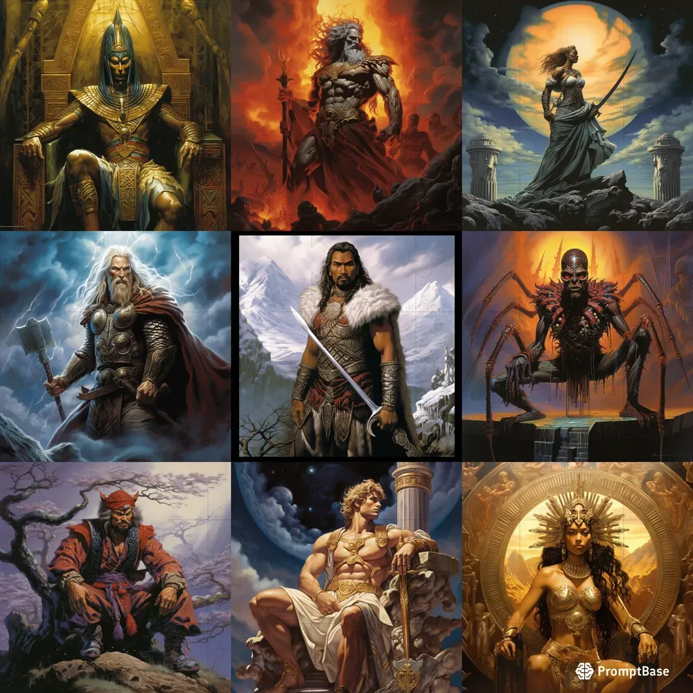 Mythology Gods Illustrations Midjourney Prompt | PromptBase