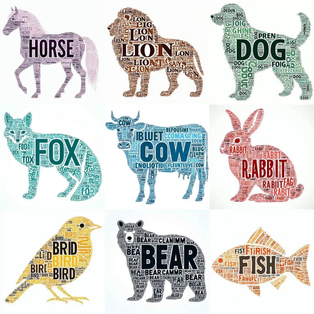 Calligram Words Animals DALL·E Prompt | PromptBase