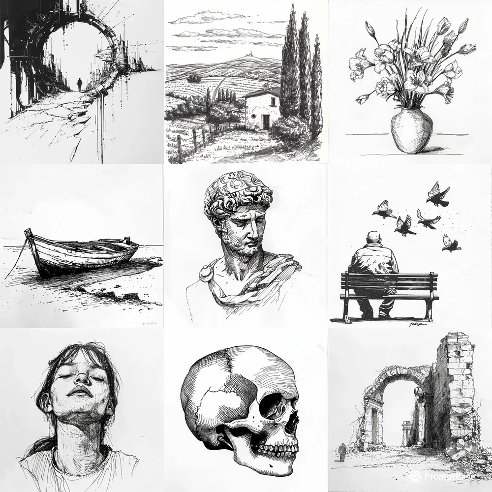 Pen Ink Sketches Midjourney Prompt | PromptBase