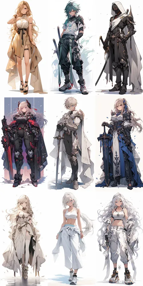 2D Fantasy Game Anime Character Designs Midjourney Prompt | PromptBase