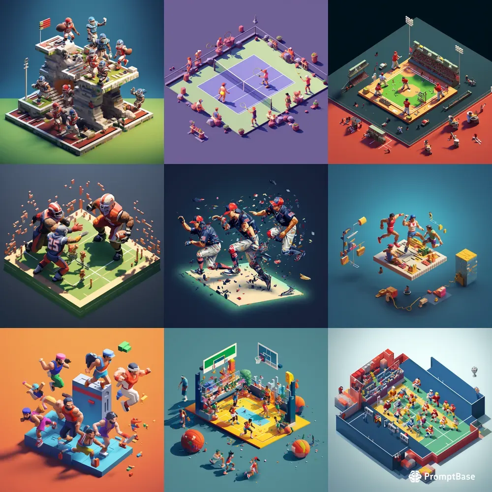 Isometric Pixelated Sports Art Midjourney Prompt | PromptBase