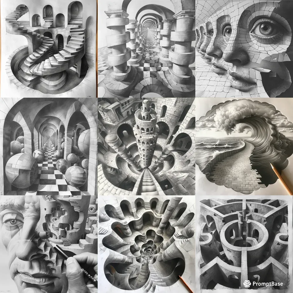 Optical Illusions Impossible Perspectives Midjourney Prompt | PromptBase