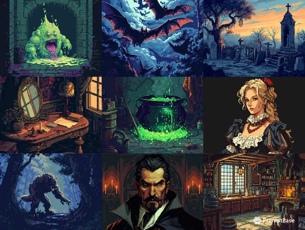 Gothic Pixel Video Game Art Midjourney Prompt | PromptBase