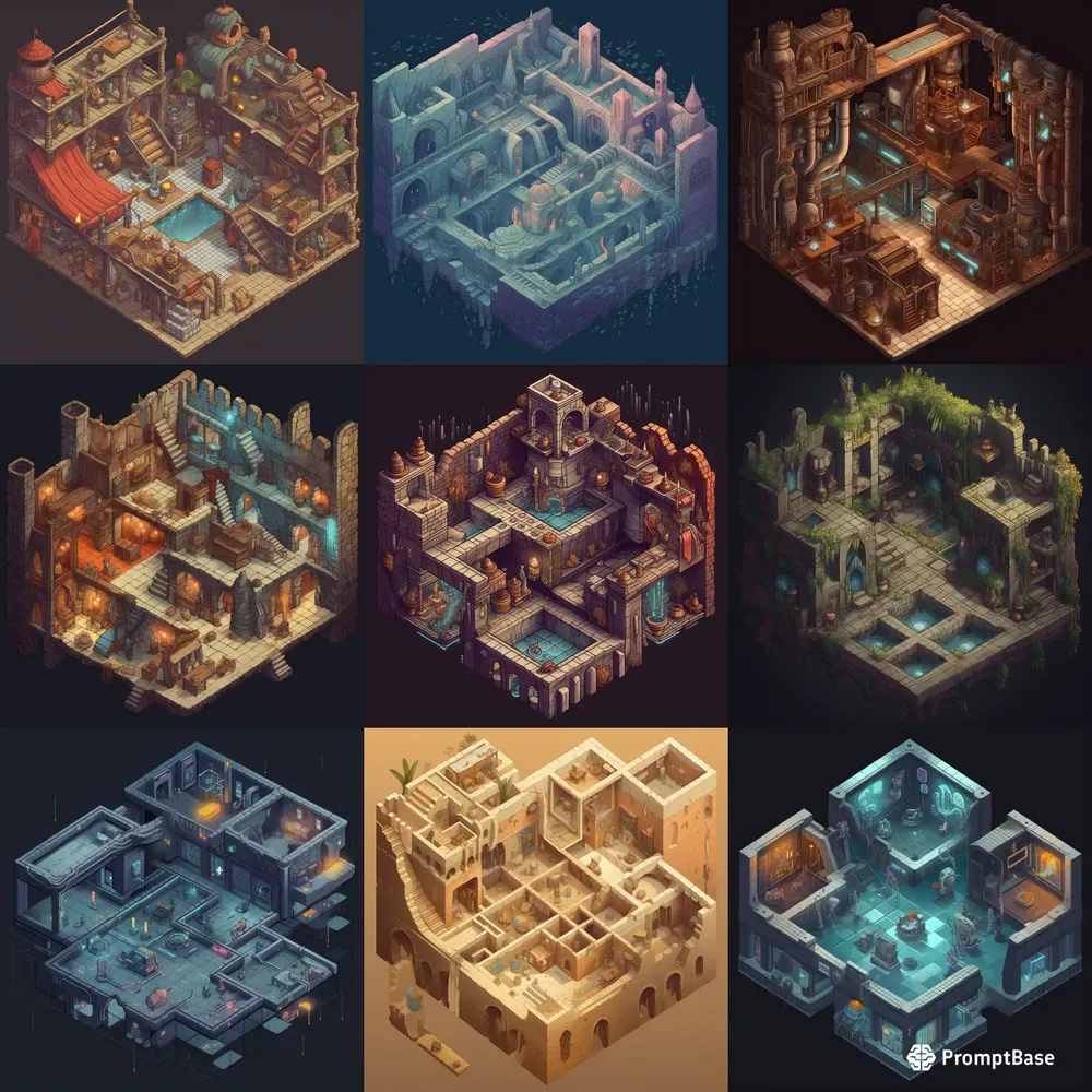 Isometric Dungeon Illustrations Midjourney Prompt | PromptBase