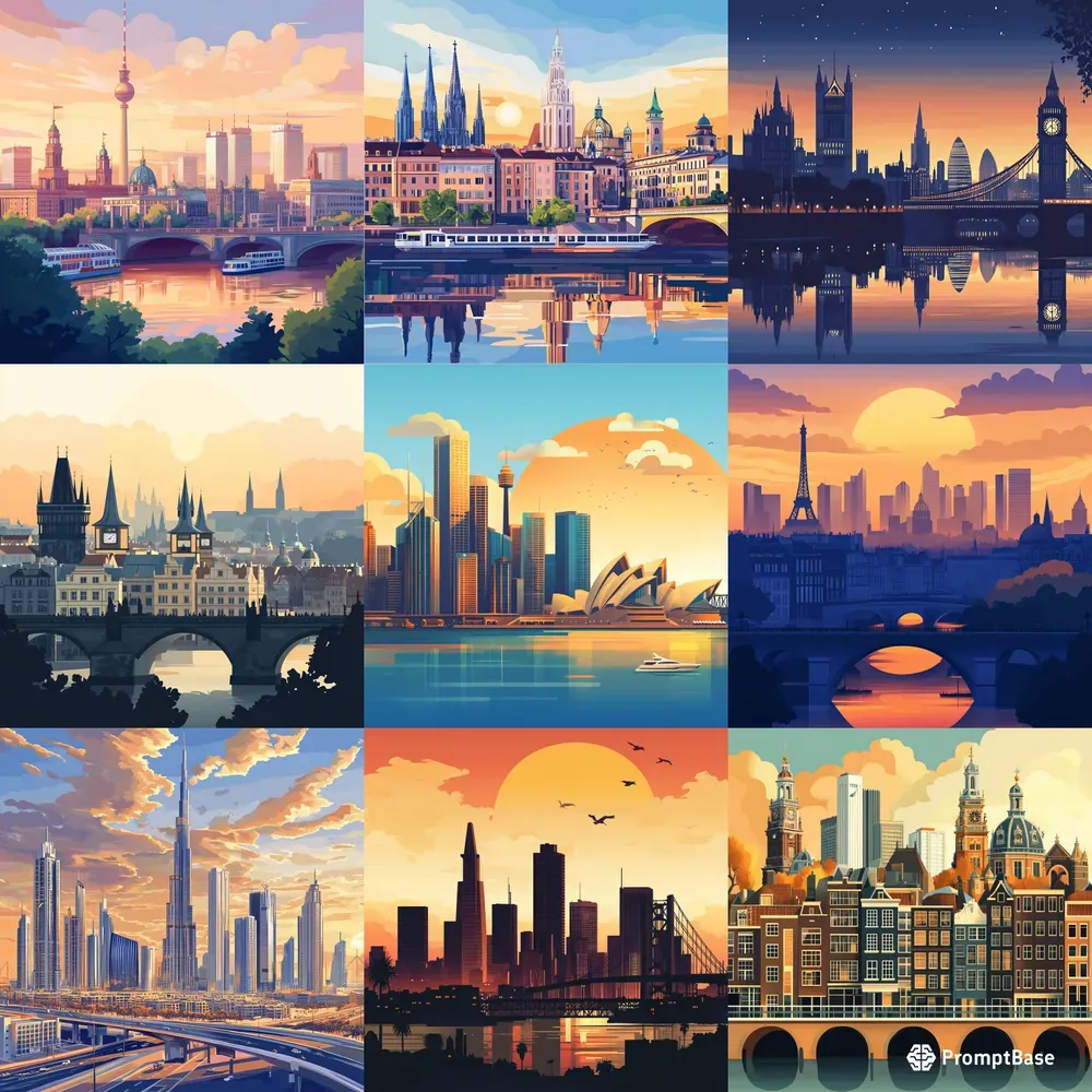 Dynamic City Skyline Illustrations Midjourney Prompt | PromptBase