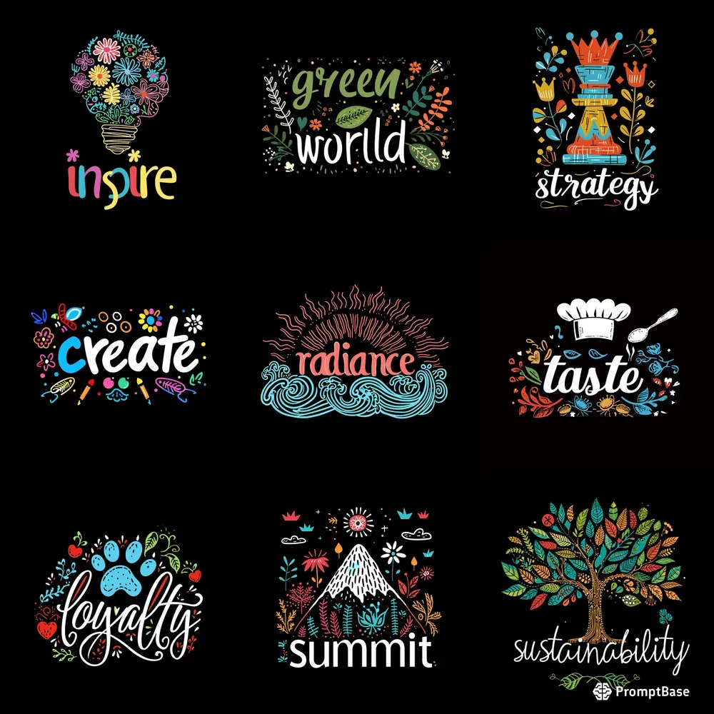 Vibrant Doodles Logos With Your Text Midjourney Prompt | PromptBase