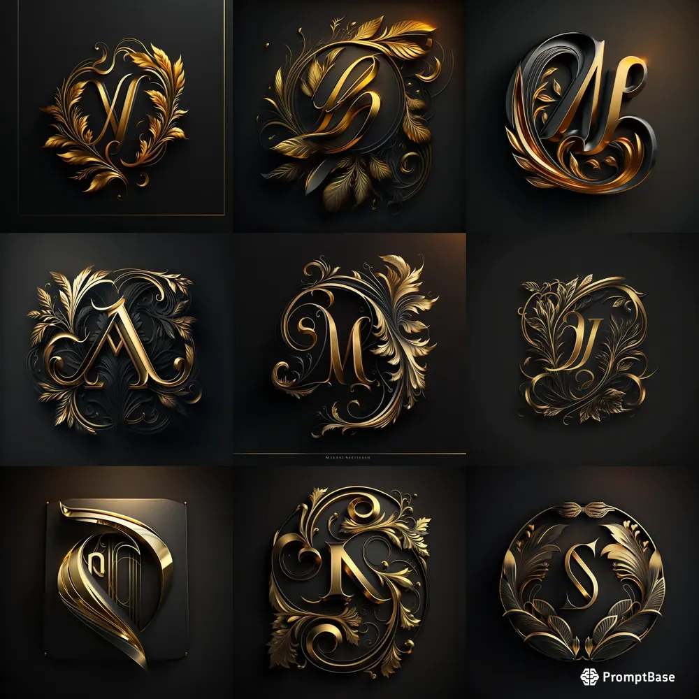 Golden Letters Logos Luxurious Midjourney Prompt | PromptBase