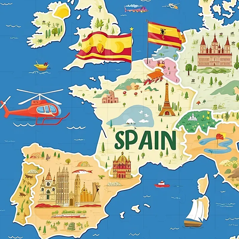 Cartoon Travel Maps With Landmarks Midjourney Prompt | PromptBase