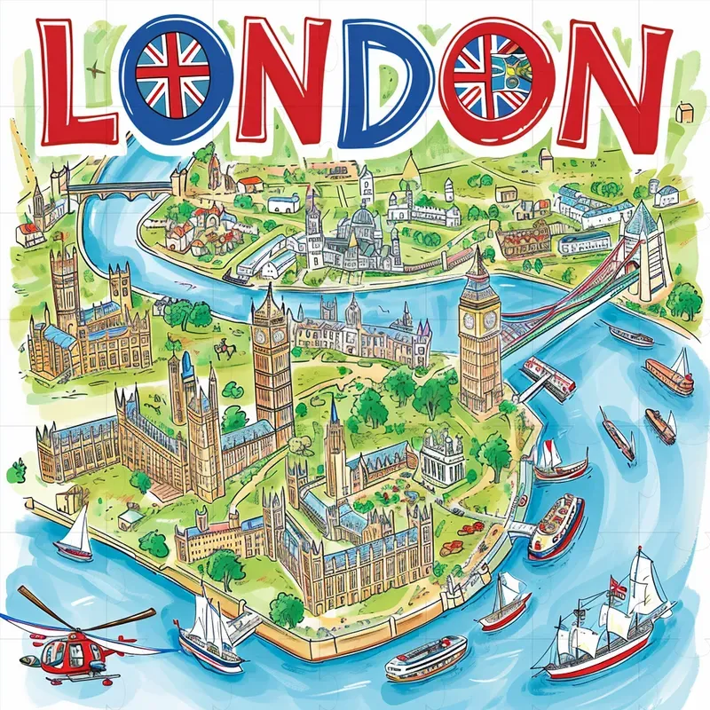 Cartoon Travel Maps With Landmarks Midjourney Prompt | PromptBase