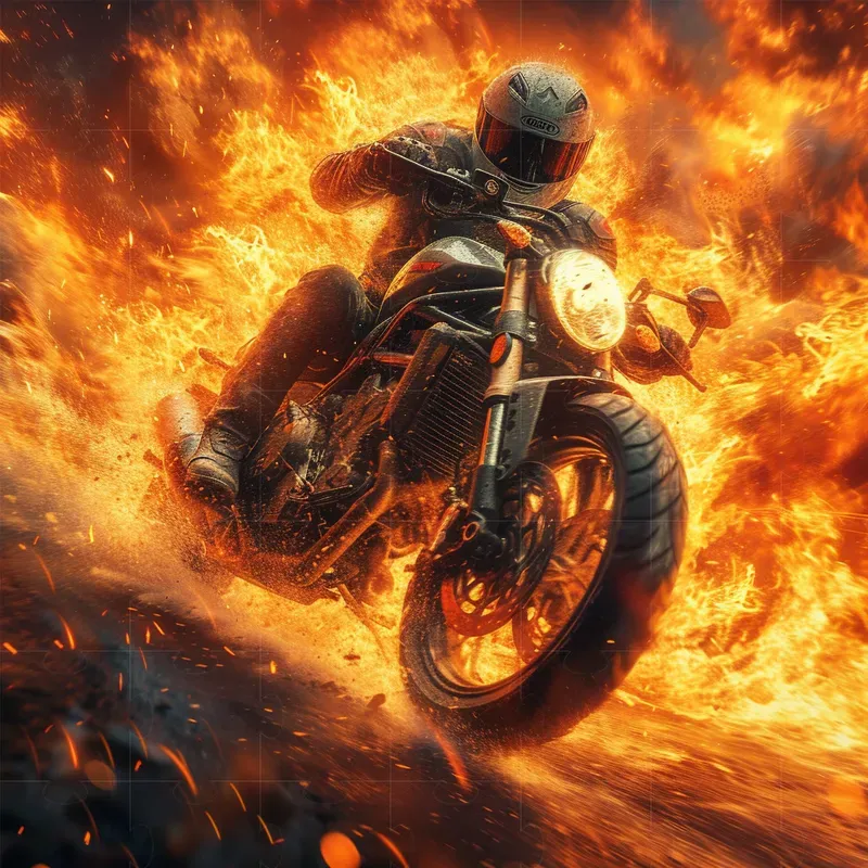 Realistic Action Shots In Fire Explosions Midjourney Prompt | PromptBase