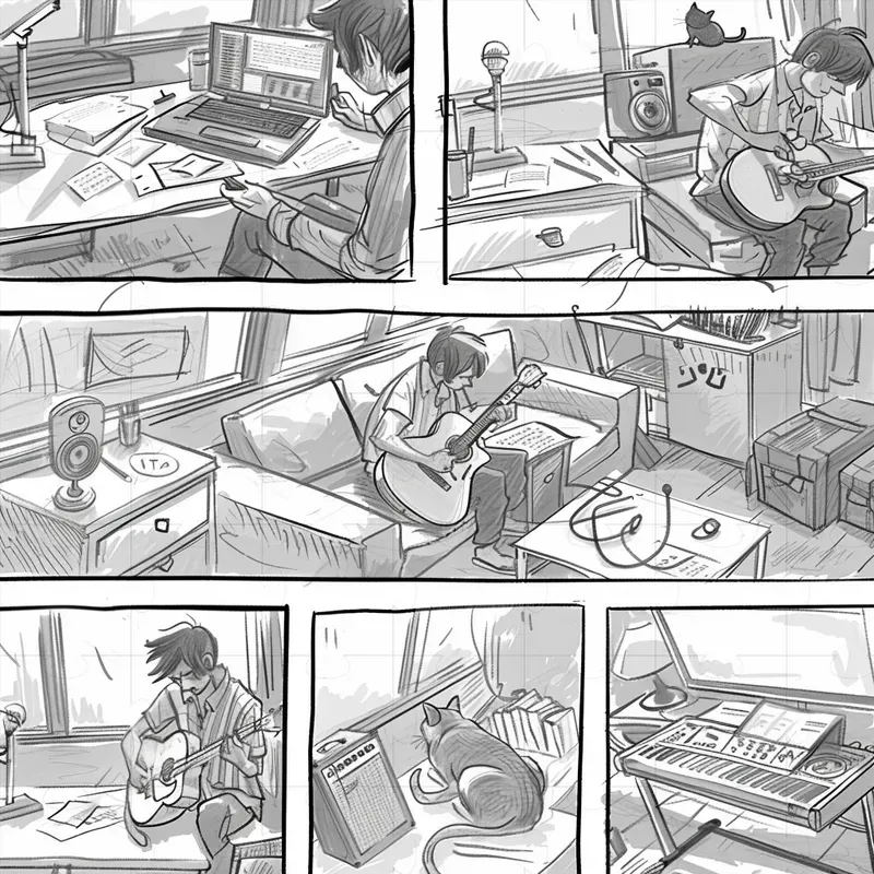 Storyboard Sketches Midjourney Prompt | PromptBase