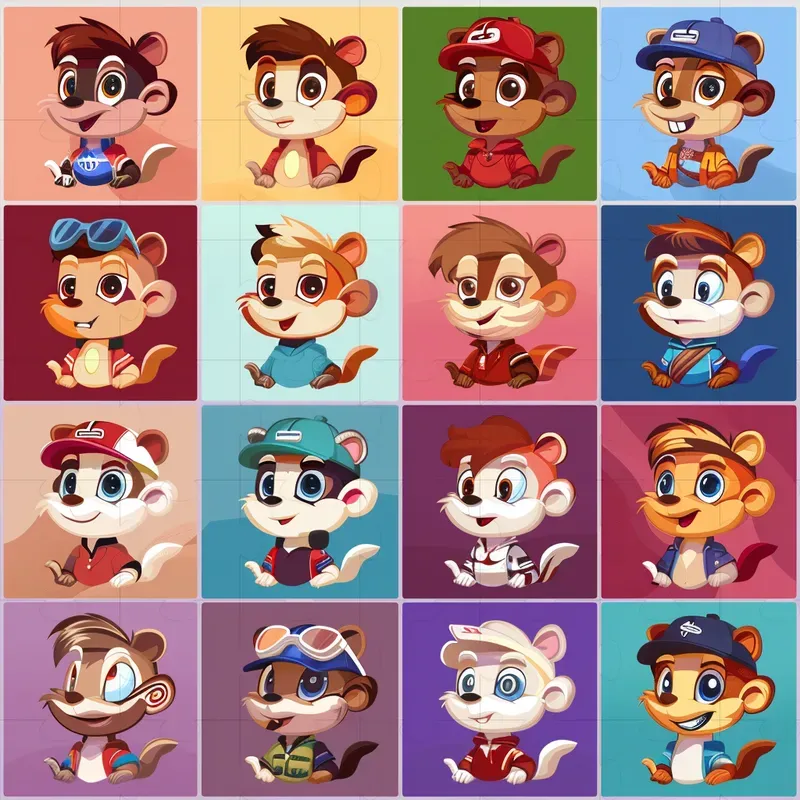 2D Cartoon Character Icons Sheets Midjourney Prompt | PromptBase