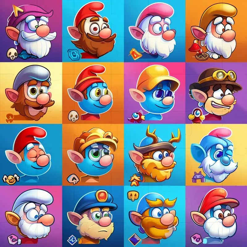 2D Cartoon Character Icons Sheets Midjourney Prompt | PromptBase