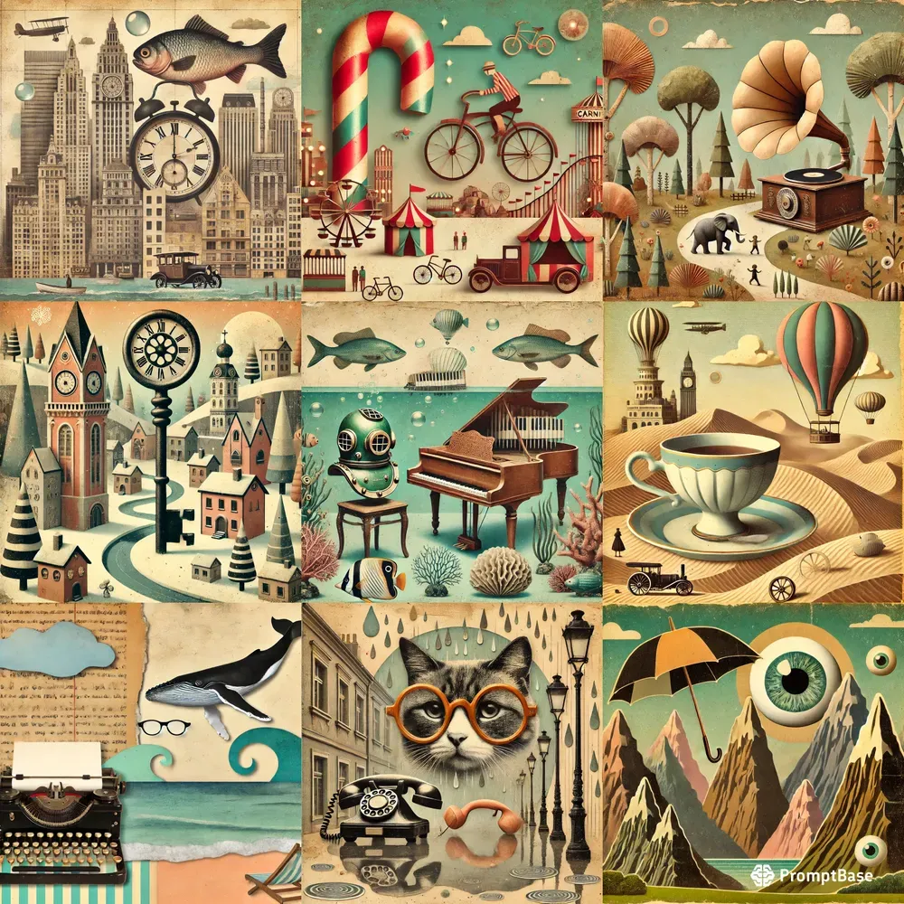 Surreal Vintage Retro Fusion Collages DALL·E Prompt | PromptBase