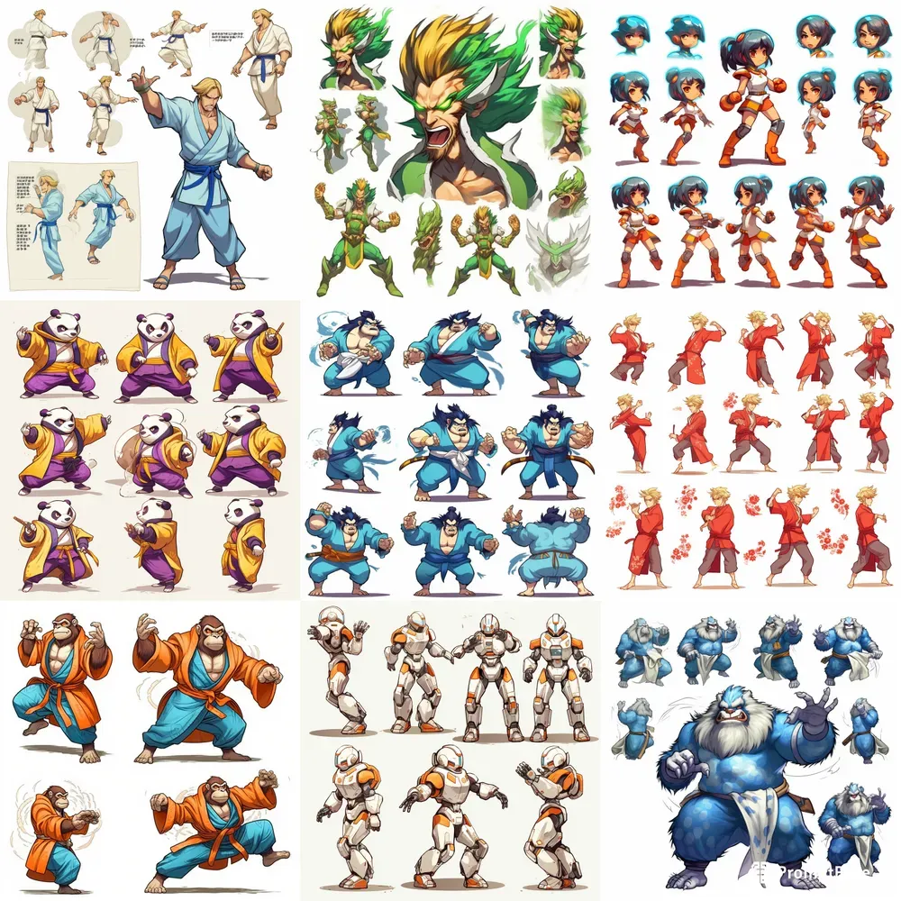 2D Game Character Sheets Midjourney Prompt | PromptBase