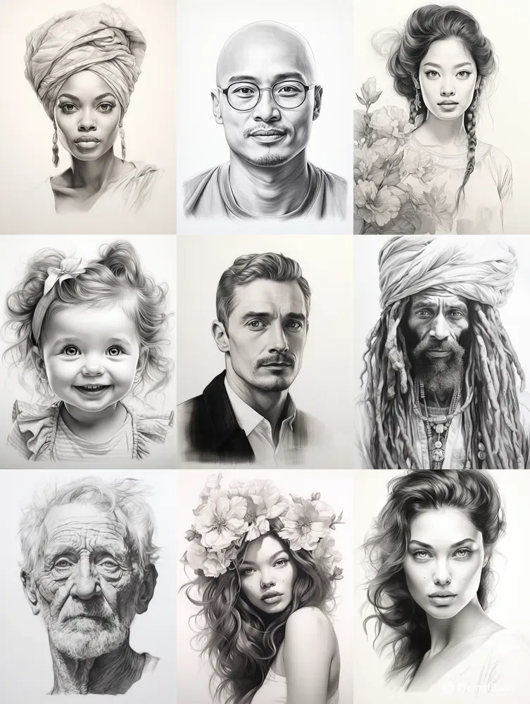 Line Art Handdrawn Pencil Portraits Midjourney Prompt | PromptBase