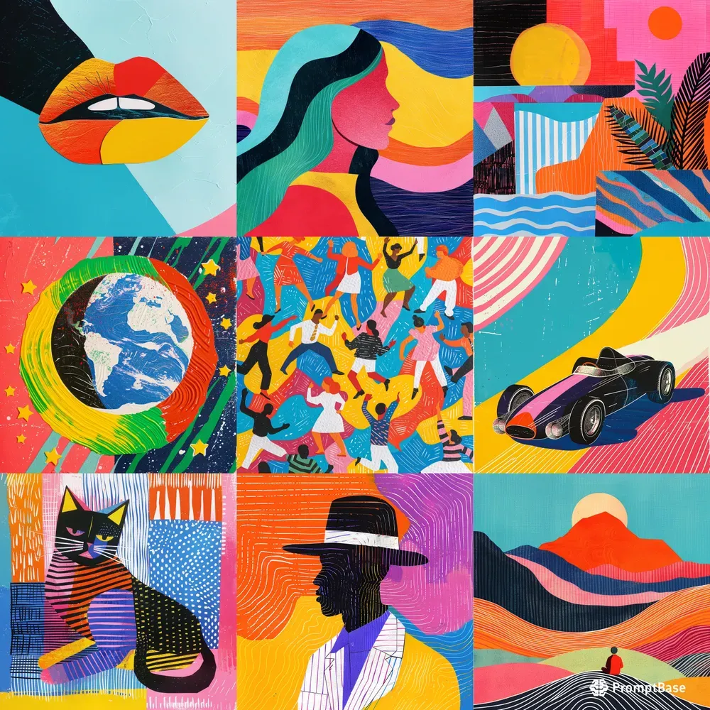 Creative Vibrant Risograph Posters Midjourney Prompt | PromptBase