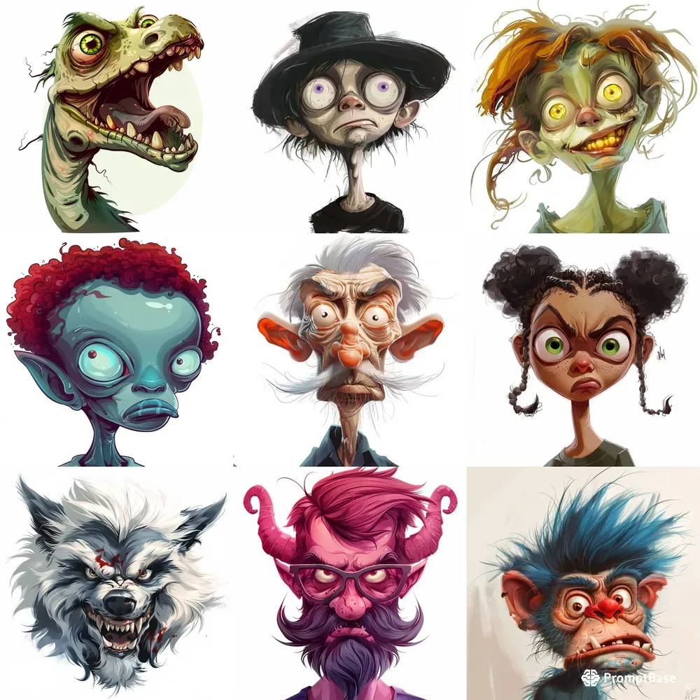 Cartoon Avatars Exaggerated Faces Midjourney Prompt | PromptBase