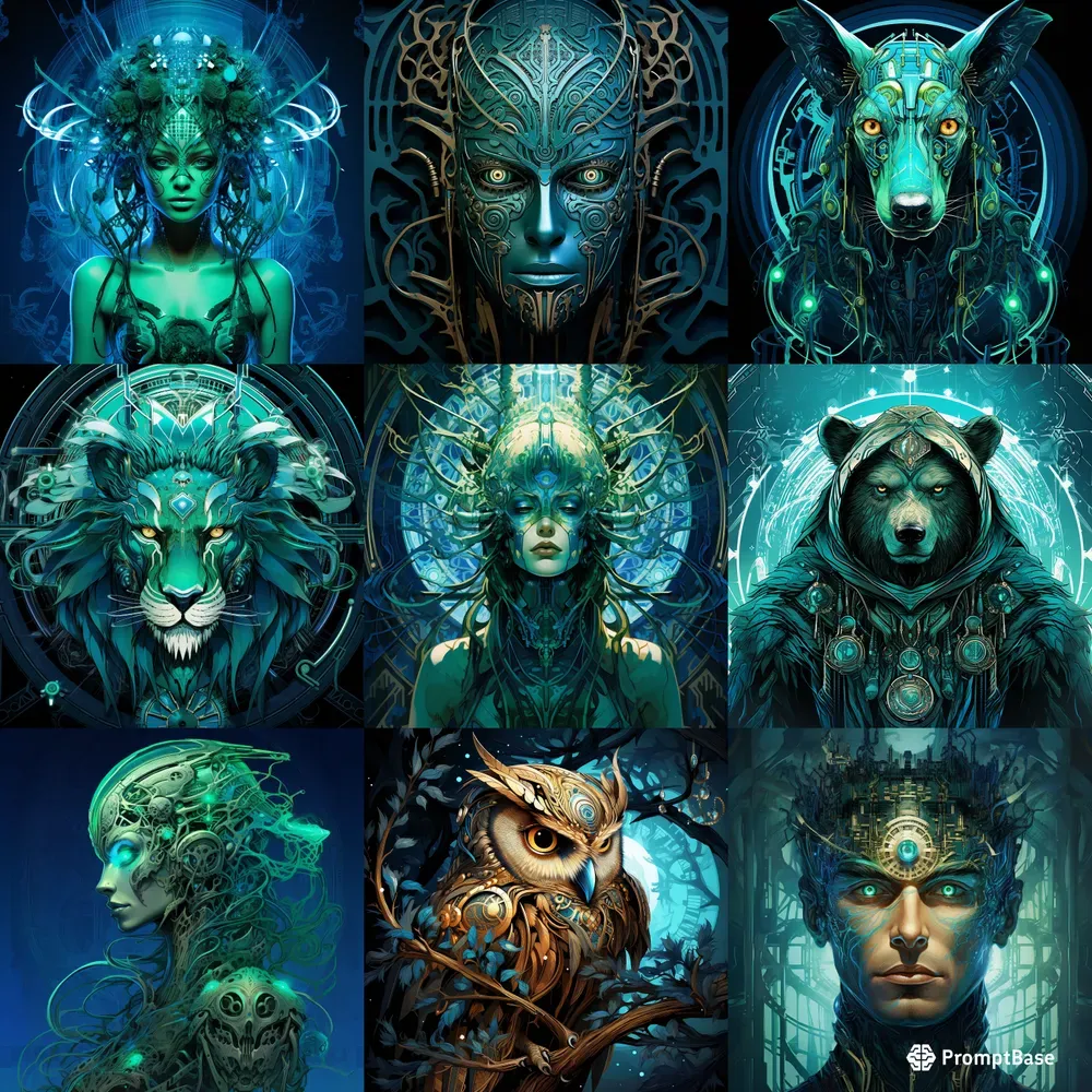 Mucha Giger Cybernetic Hybrid Fusion Art Midjourney Prompt | PromptBase