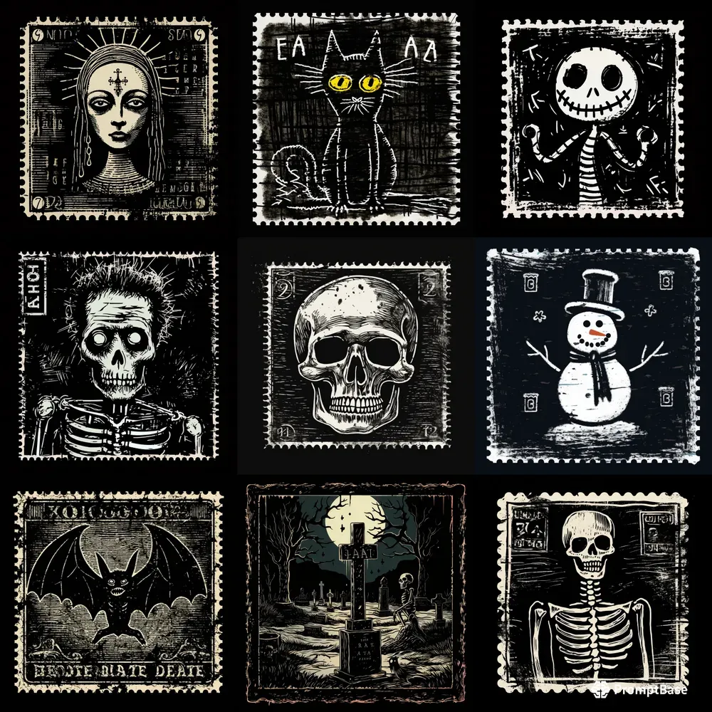 Gothic Halloween Stamps Midjourney Prompt | PromptBase